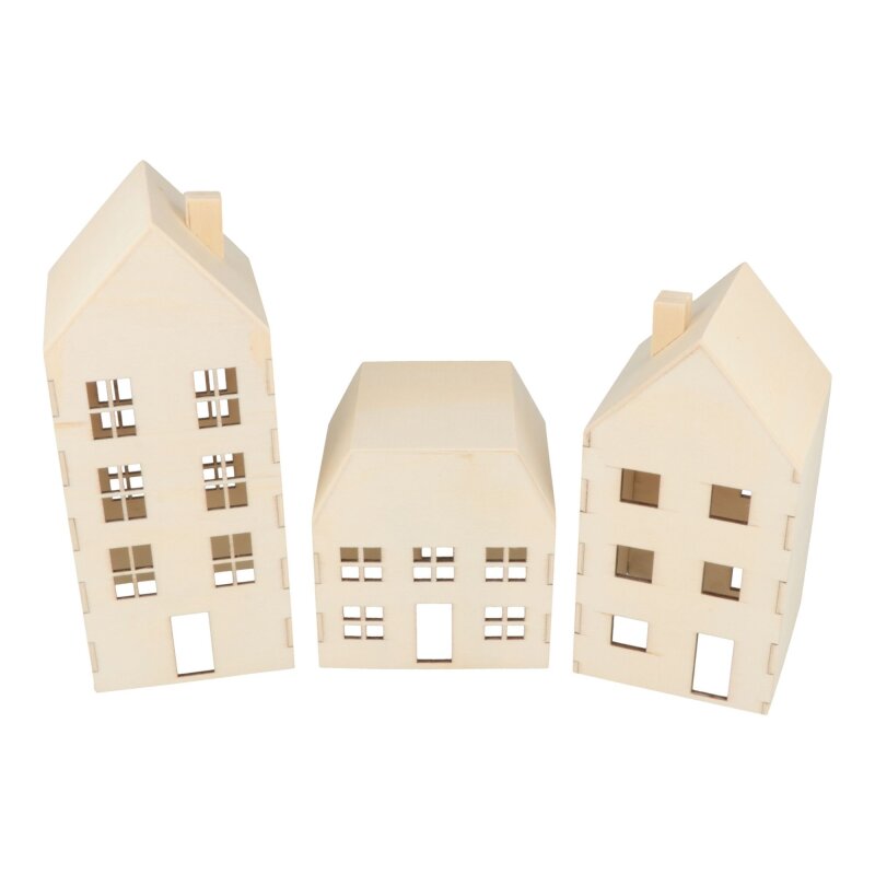 Häuser aus Holz, 3-tlg., Dekohäuser zum Selbstgestalten online kaufen!
